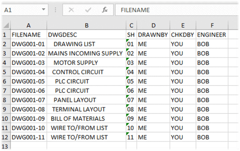 AutoCAD Electrical Drawing List Report