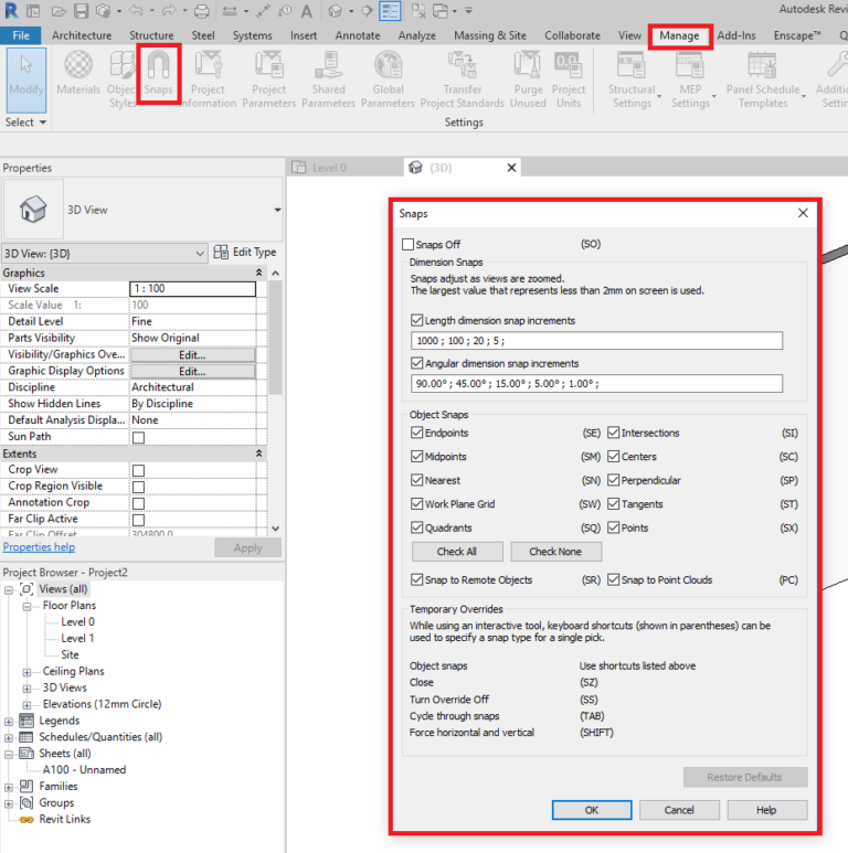 Revit - Turning Snaps On or Off